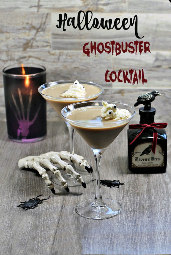 Ghostbuster Cocktail for Halloween with Spooky Whipped Cream Ghosts