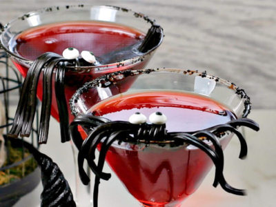 Spider Cocktail for Halloween with a Licorice Spider Drink Garnish
