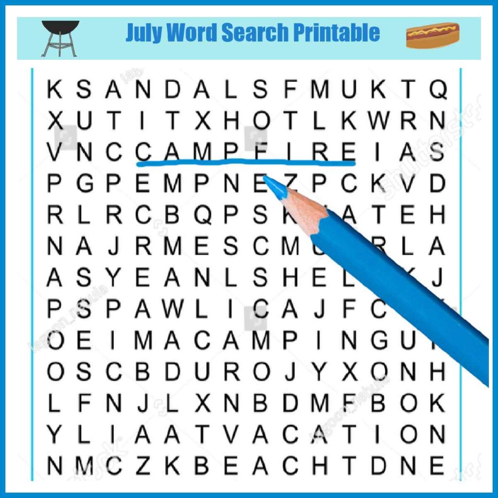 July Word Search Printable - National Days Word Find Puzzle