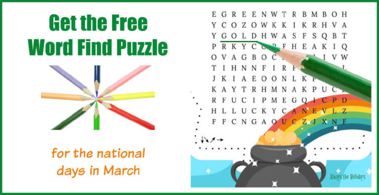 March Word Search Printable - National Days Word Find Puzzles
