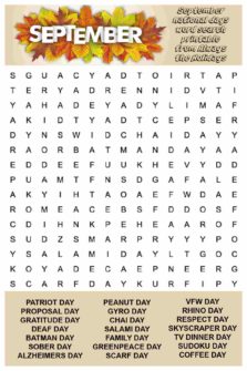 September Word Search Printable - Free National Days Word Find