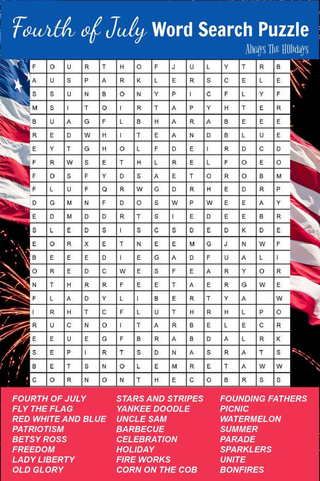 4th of July Word Search Puzzle - Free Word Search Printable
