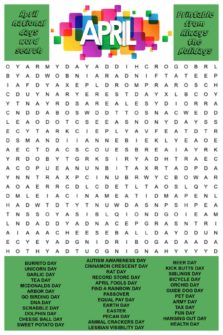 April Word Search Printable - National Days Word Find Puzzle