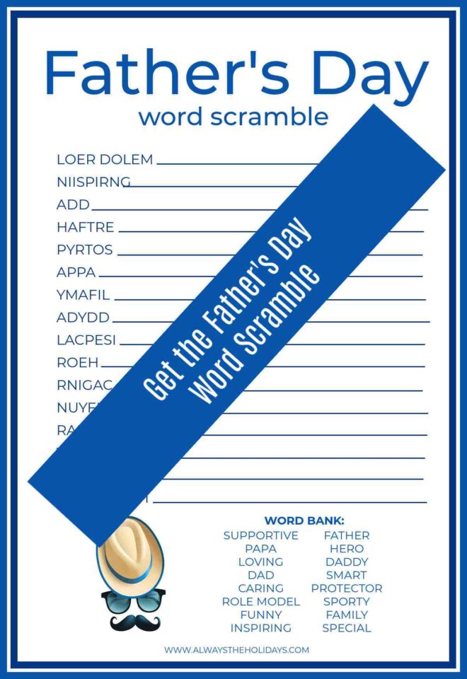 Father's Day Word Scramble Printable for Kids and Adults