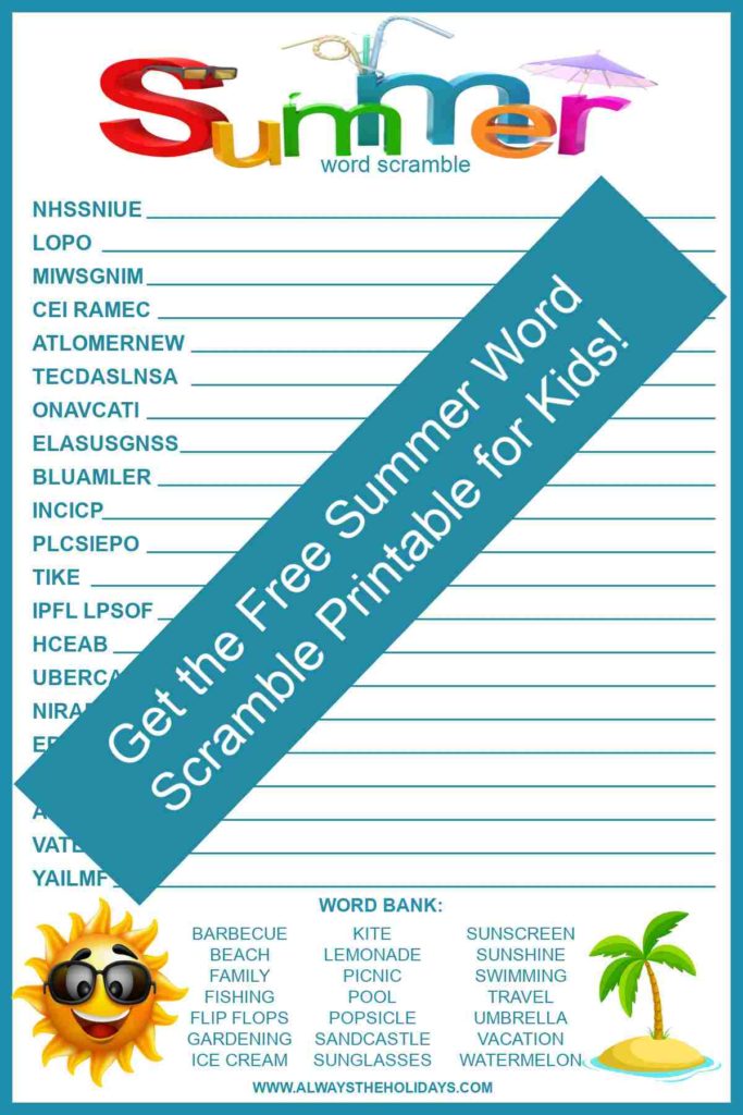 Summer Word Scramble with Answers - Free Printable for Kids