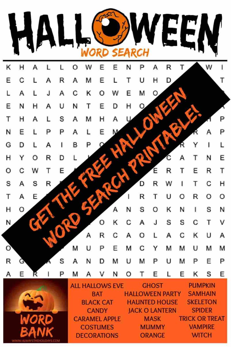 Free Halloween Word Search Printable - with Answer Key Included
