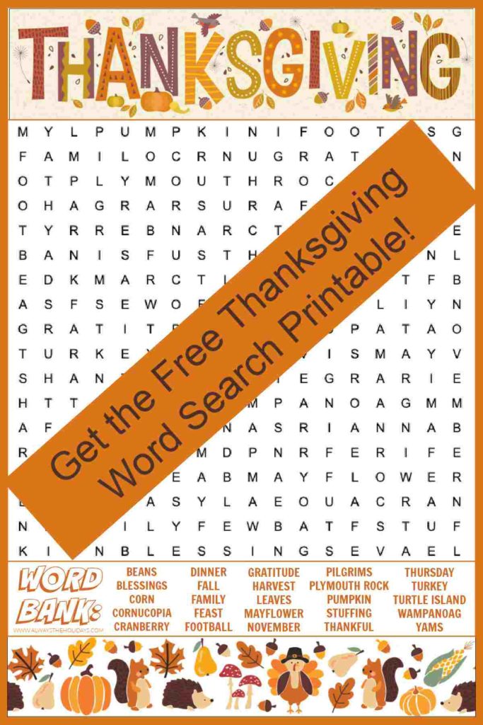 Free Thanksgiving Word Search Printable - With Answers Included