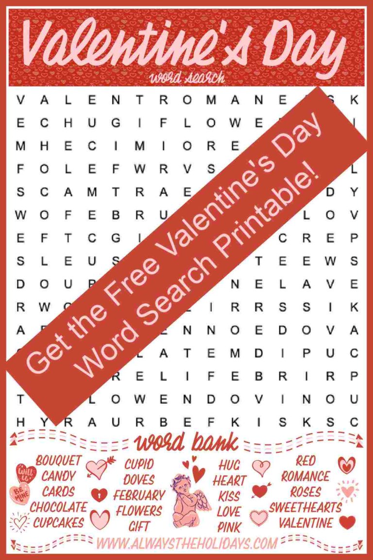 Free Valentine's Day Word Search Printable - Answer Key Included