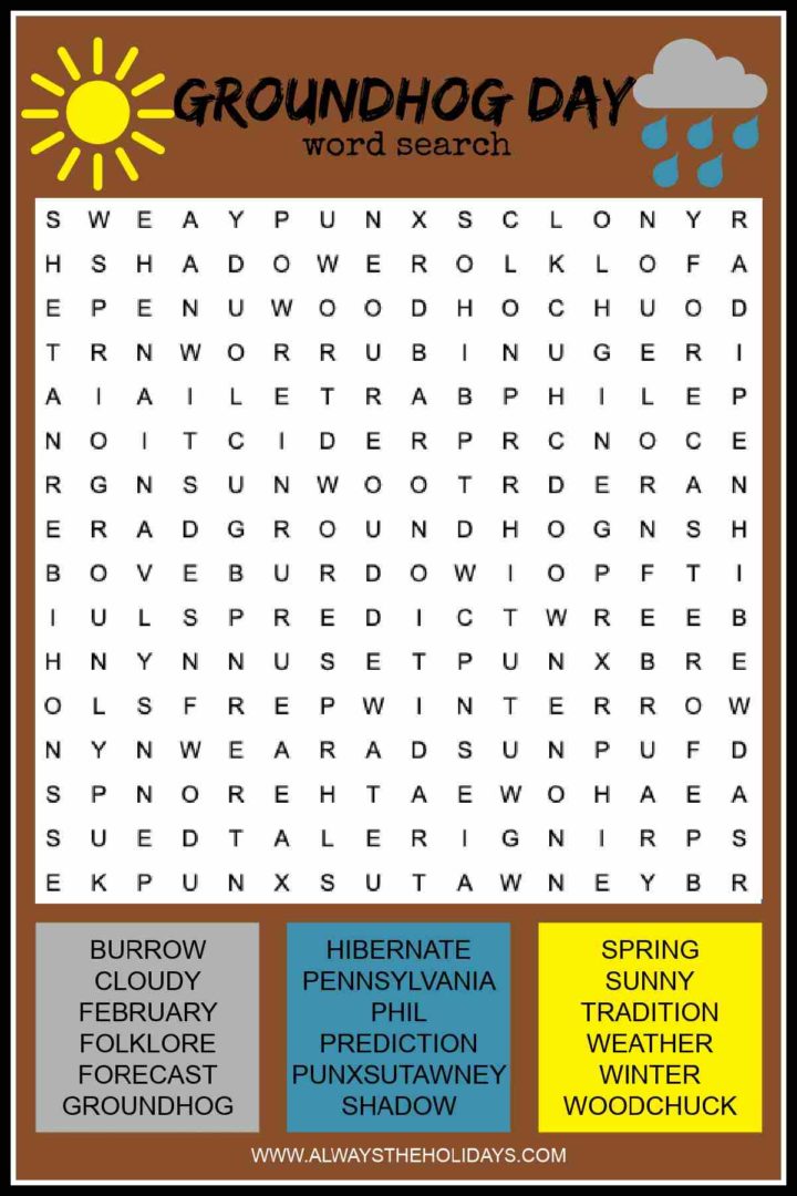 Groundhog Day Word Search - Free Groundhog Day Printable