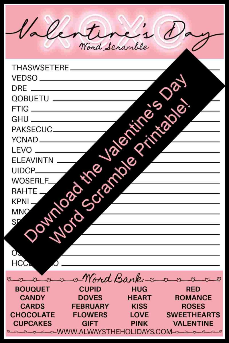 Valentine's Day Word Scramble with Answers - Valentine's Printable