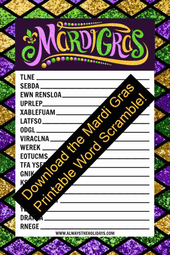 Mardi Gras Word Scramble with Answers - Mardi Gras Printable