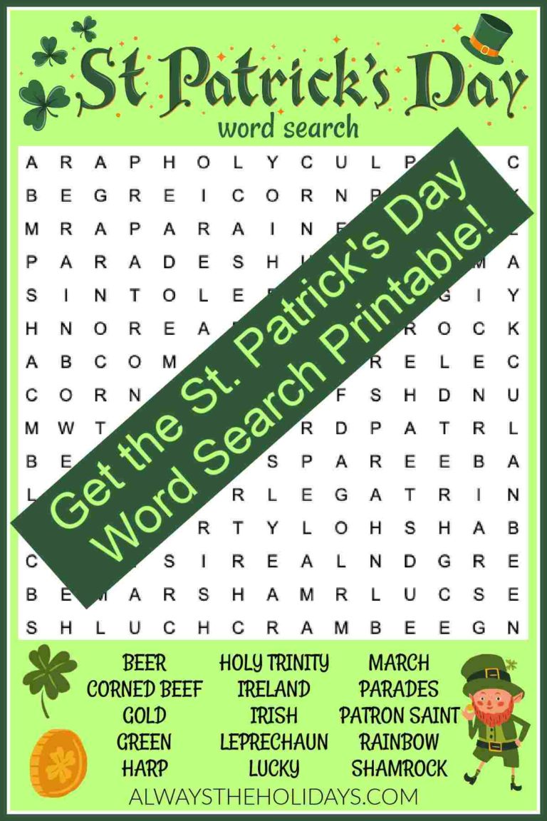 Free St. Patrick's Day Word Search Printable - Answers Included