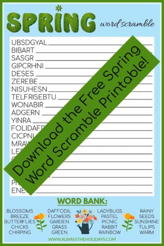 Free Spring Printable - Spring Word Scramble with Answers