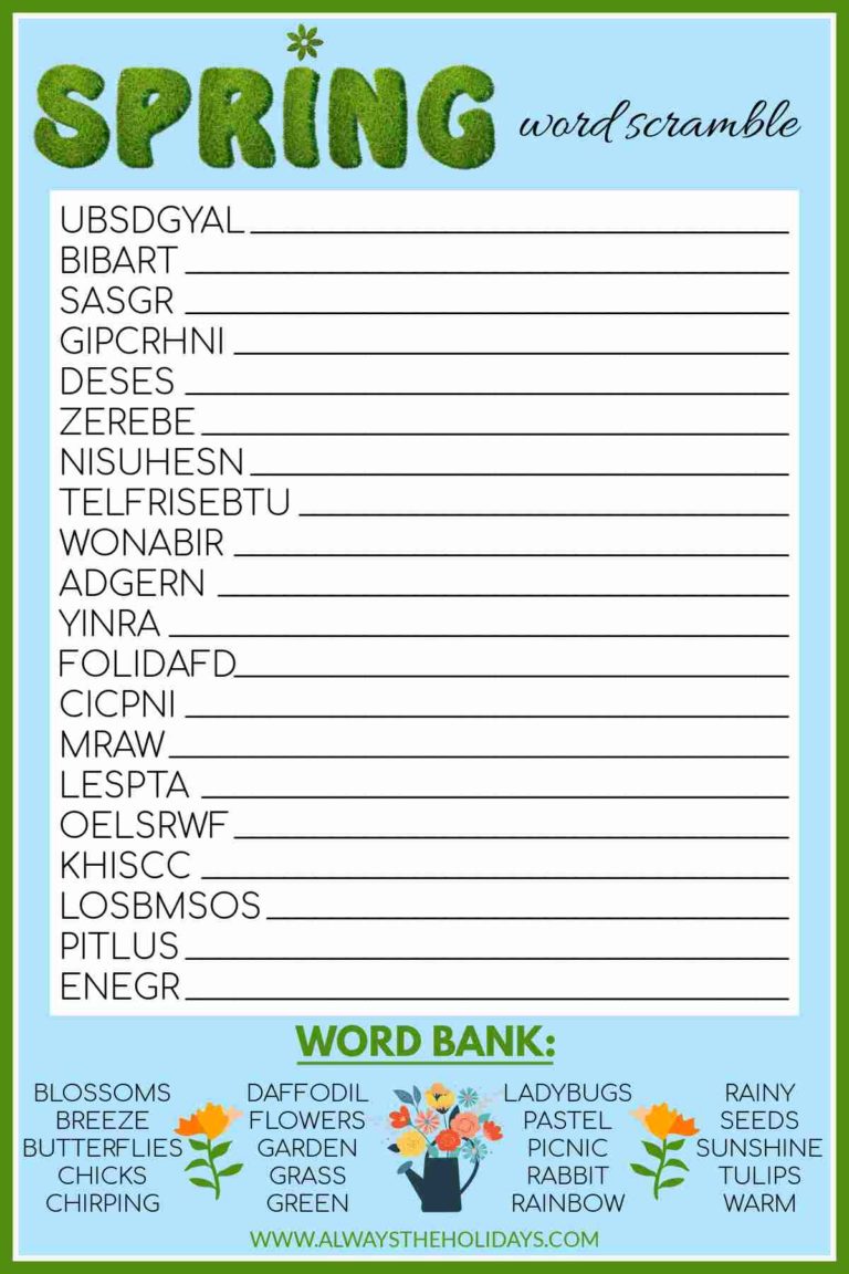 Free Spring Printable Spring Word Scramble With Answers Free Spring Printable Spring Word Scramble With Answers