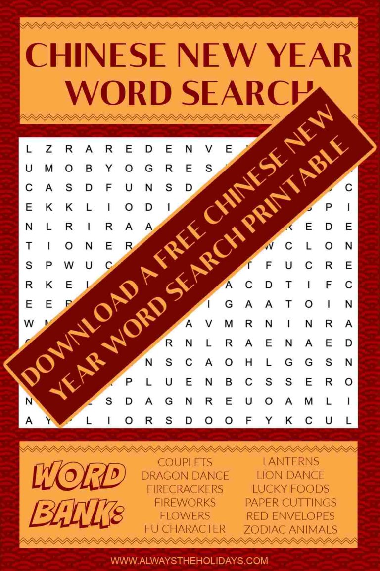 Chinese New Year Word Search - Free Printable with Answer Key