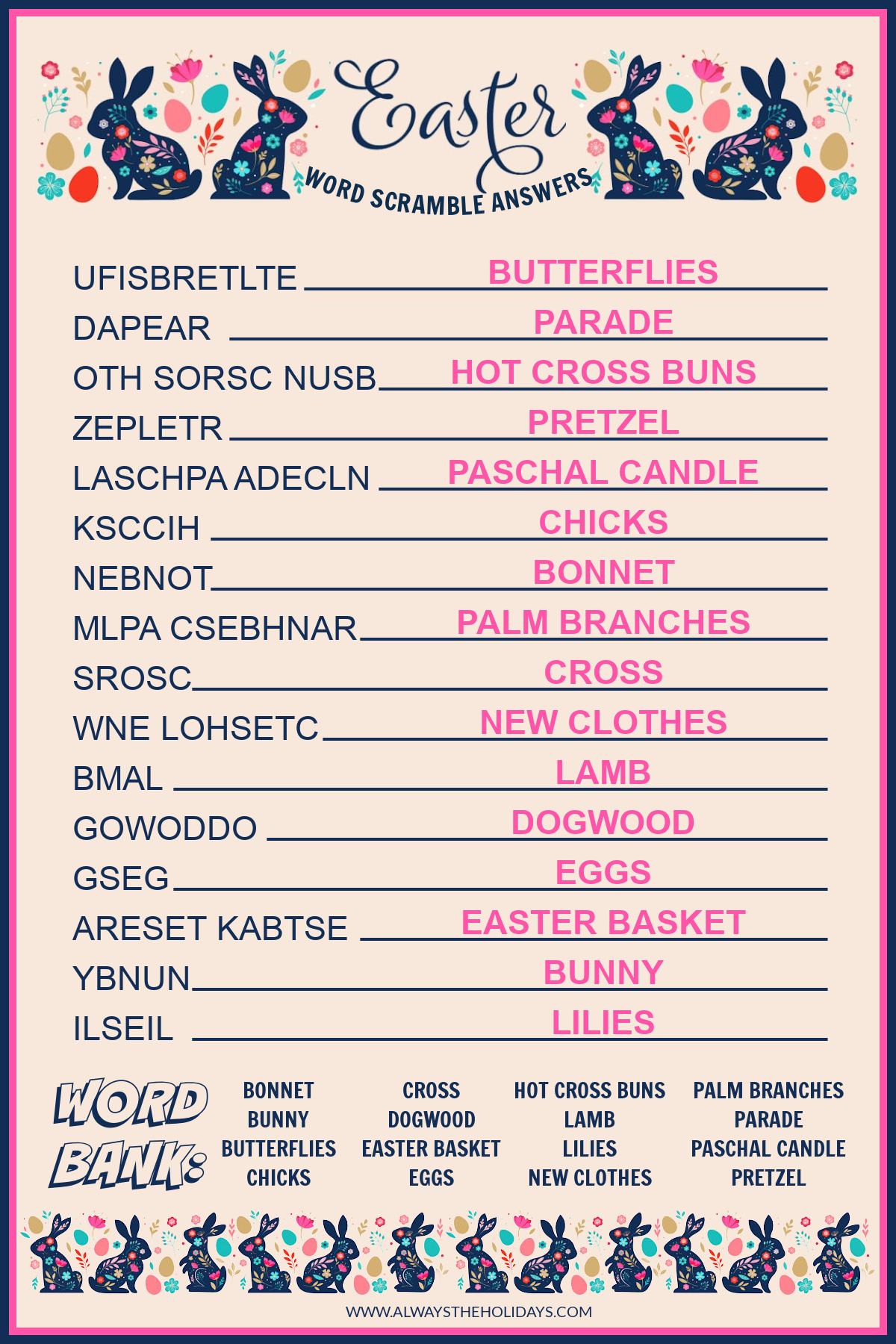 Free Easter Word Scramble Printable With Answer Key Included Free Easter Word Scramble Printable With Answer Key Included