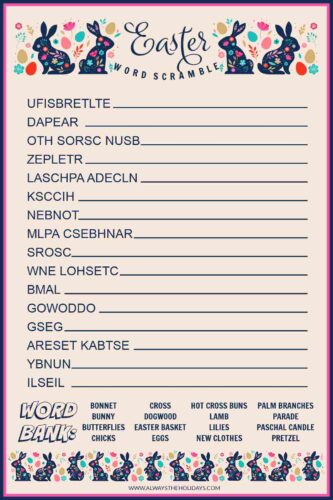 Free Easter Word Scramble Printable - With Answer Key Included