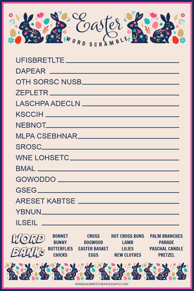 Free Easter Word Scramble Printable - With Answer Key Included