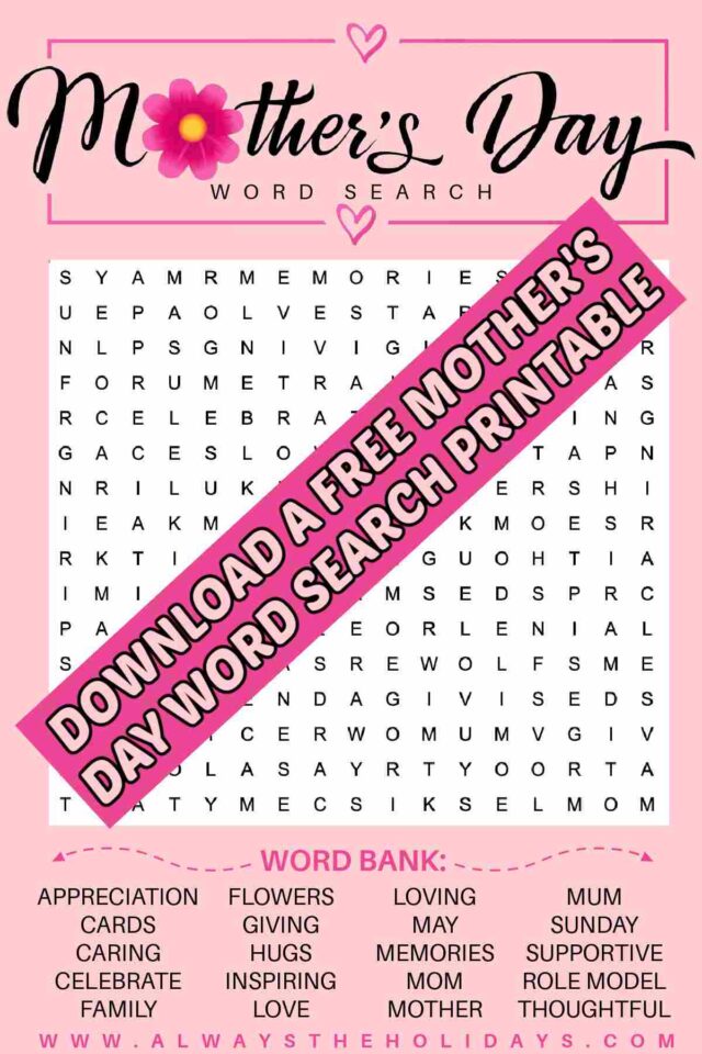 Get a Mother's Day Word Search - Free Mother's Day Printable