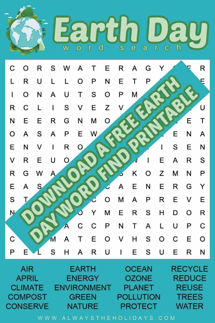Earth Day Word Find Printable - Word Search Answers Included