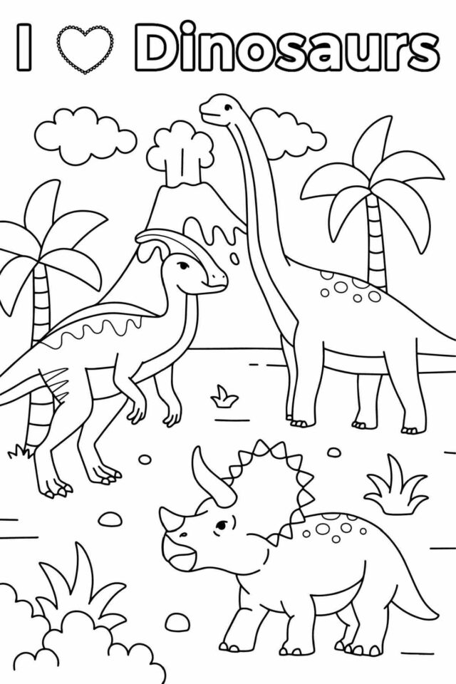 15 Dinosaurs Coloring Pages - T Rex, Stegosaurus, Raptor