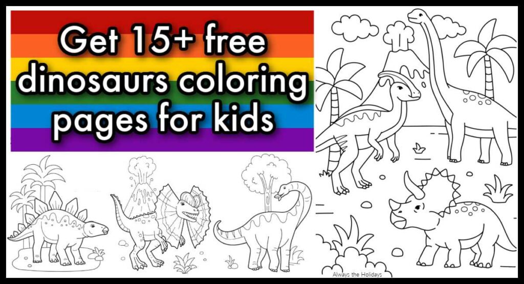 15 Dinosaurs Coloring Pages - T Rex, Stegosaurus, Raptor
