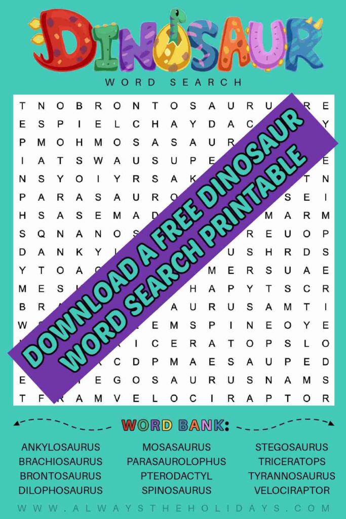 Free Dinosaur Word Search Printable - With Answer Key Included