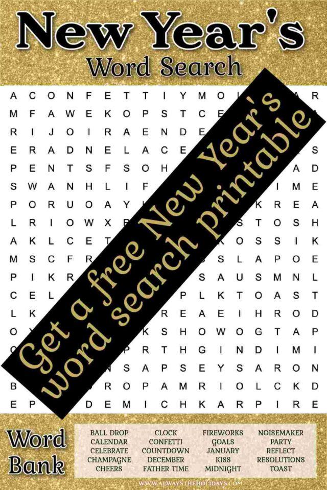 Free New Year's Word Search Printable - Answer Key Included