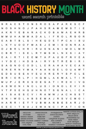 Black History Month Word Search - Free Printable with Answer Key