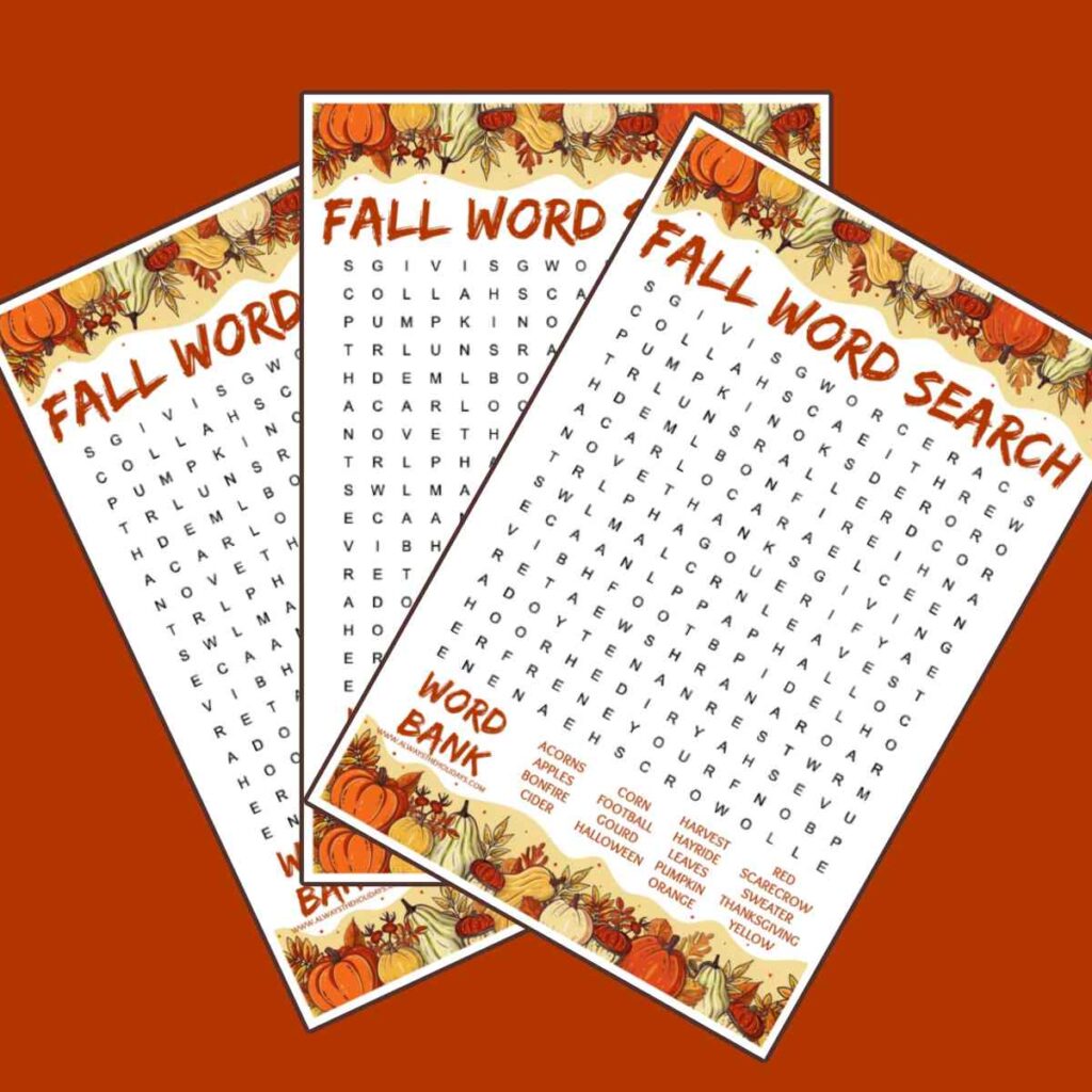 Easy Fall Word Search Printable - Free Word Find with Answers