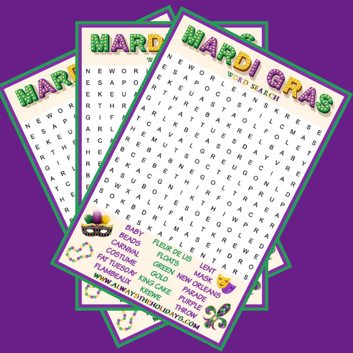 Mardi Gras Word Search with Answers - Free Mardi Gras Printable