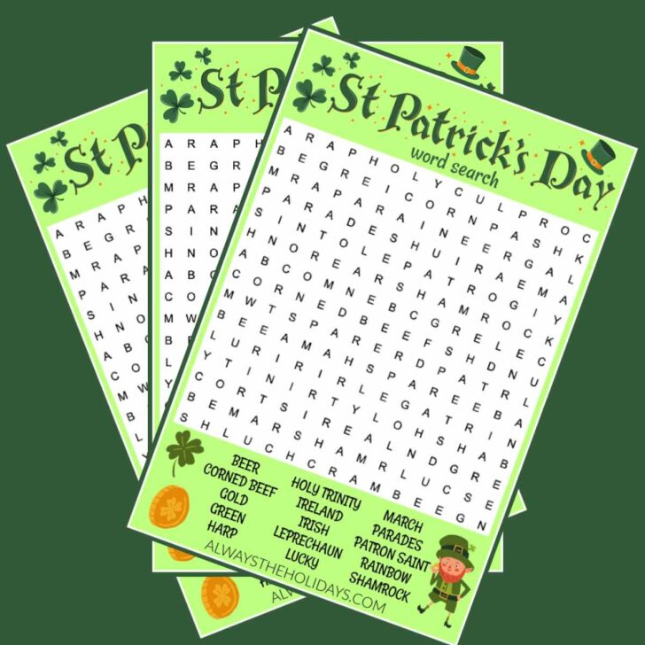 Free St. Patrick's Day Word Search Printable - Answers Included