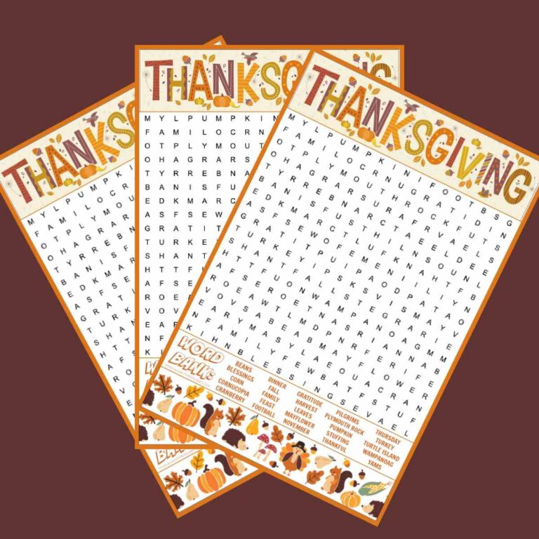 Free Thanksgiving Word Search Printable - With Answers Included