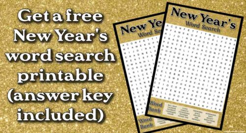 Free New Year's Word Search Printable - Answer Key Included