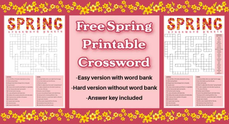 Free Spring Crossword Puzzle Printable - Answer Key Included