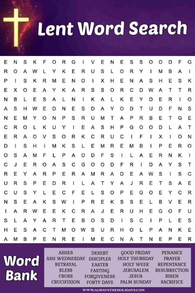 Get a Free Word Search for Lent - With an Answer Key Included