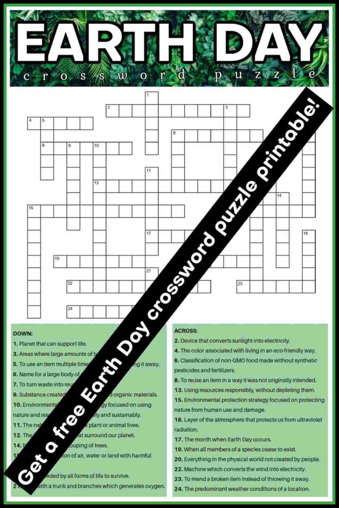 Earth Day Crossword Puzzle - Free Earth Day Printable & Answers