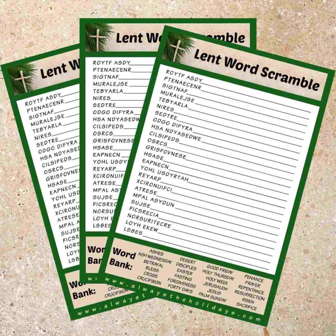 Free Lent Word Scramble Printable - With Answer Key Included