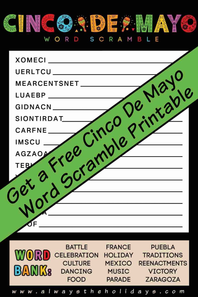 Free Cinco de Mayo Word Scramble & Answers - Medium Difficulty