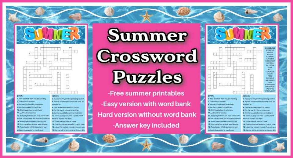 Free Summer Crossword Puzzle (2 Versions) - Answers Included