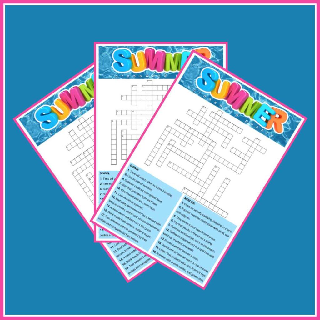 Free Summer Crossword Puzzle (2 Versions) - Answers Included