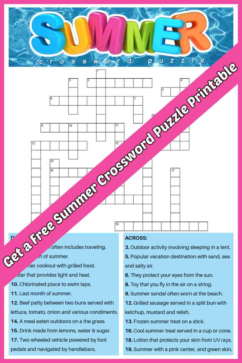 Free Summer Crossword Puzzle (2 Versions) - Answers Included