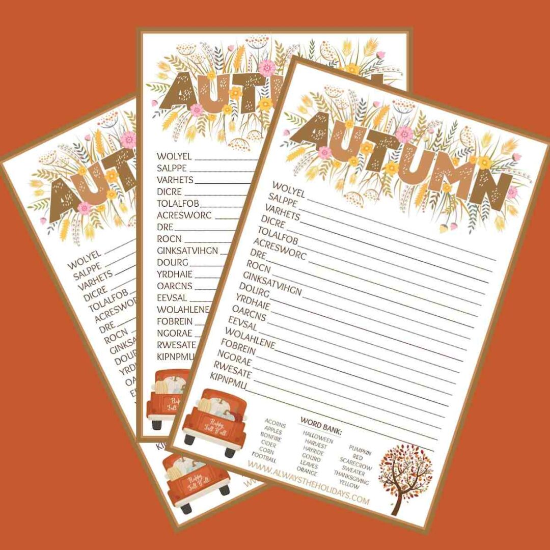 Fall Word Scramble with Answers - Free Fall Printable Puzzle