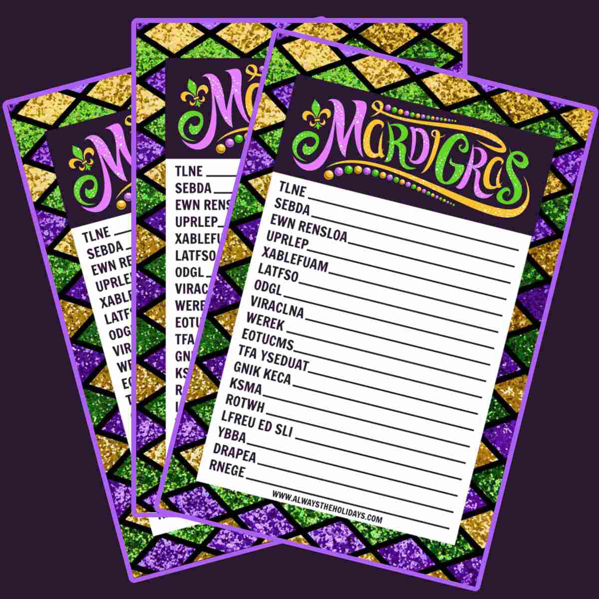 Mardi Gras Word Scramble with Answers - Mardi Gras Printable