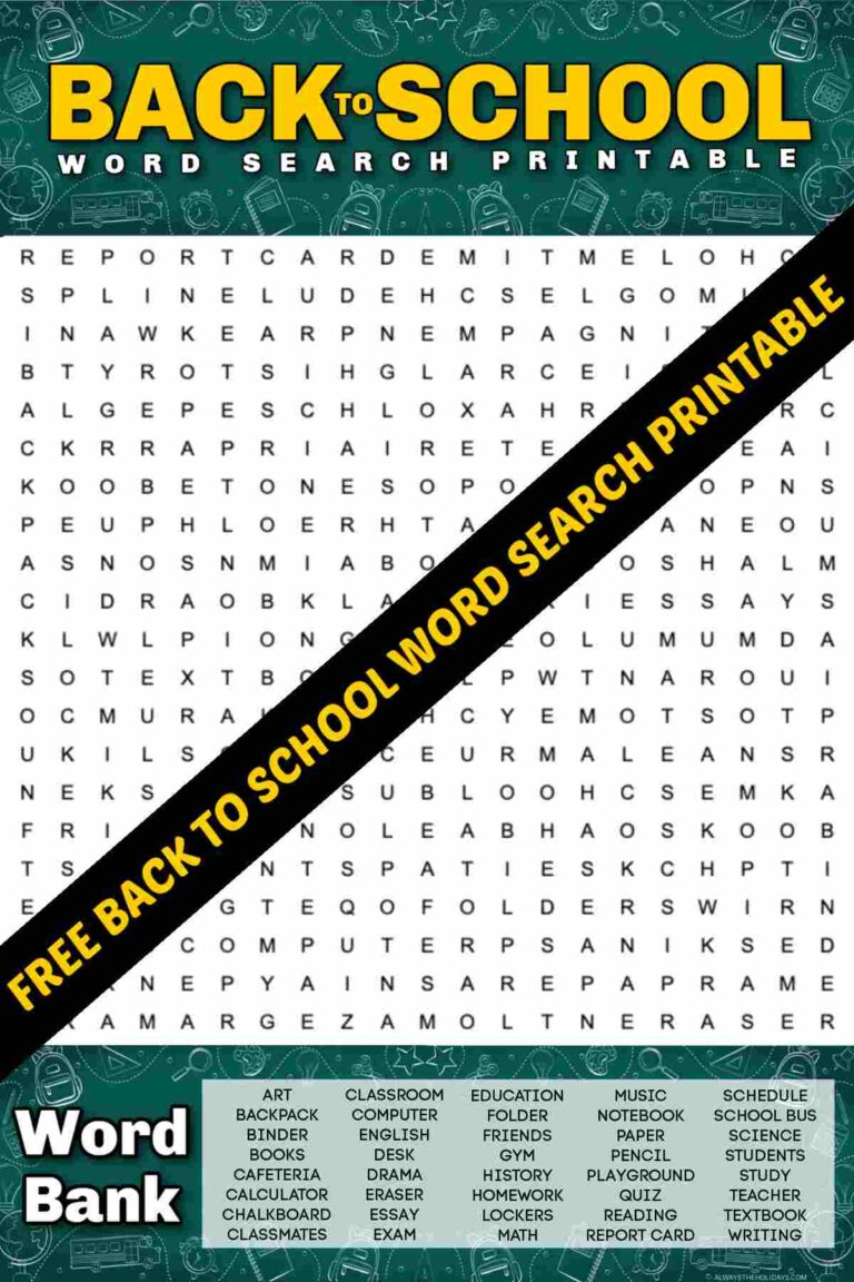 Free Back to School Word Search Printable (With Answer Key)
