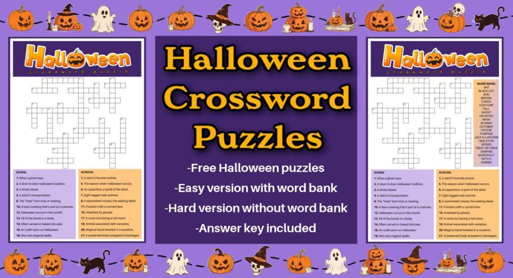 Free Printable Halloween Crossword Puzzle - Answer Key Included