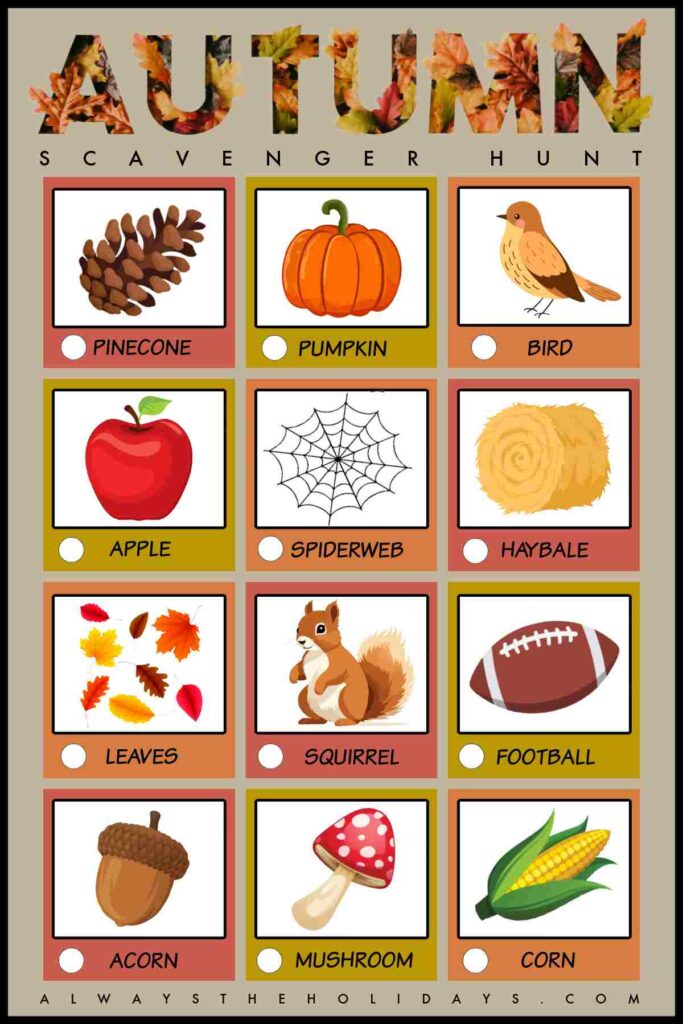 Free Printable Fall Scavenger Hunt - Autumn Printable for Kids