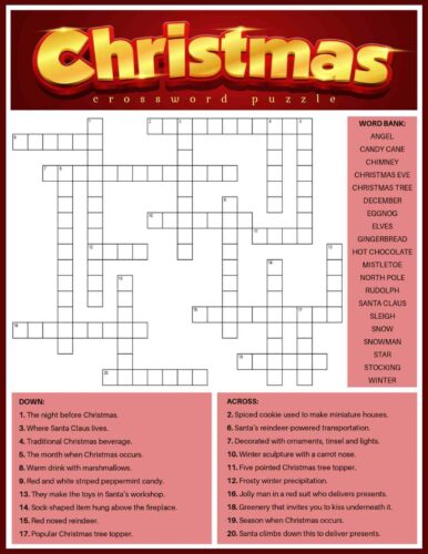 Free Christmas Crossword Puzzle Printable (PDF & JPG)