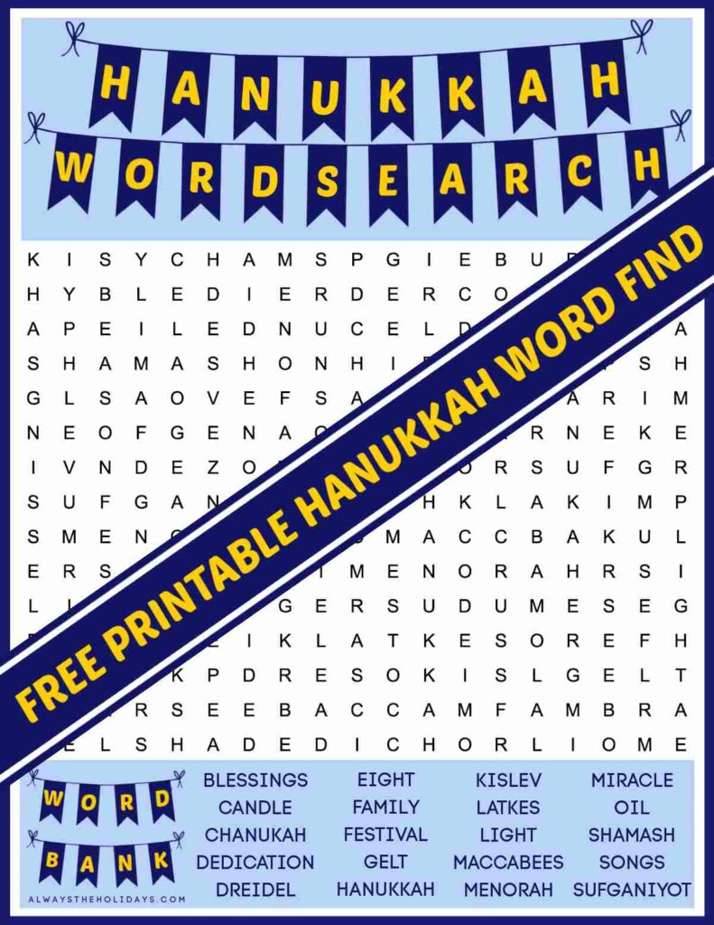 Free Printable Hanukkah Word Search (PDF and JPG Formats)