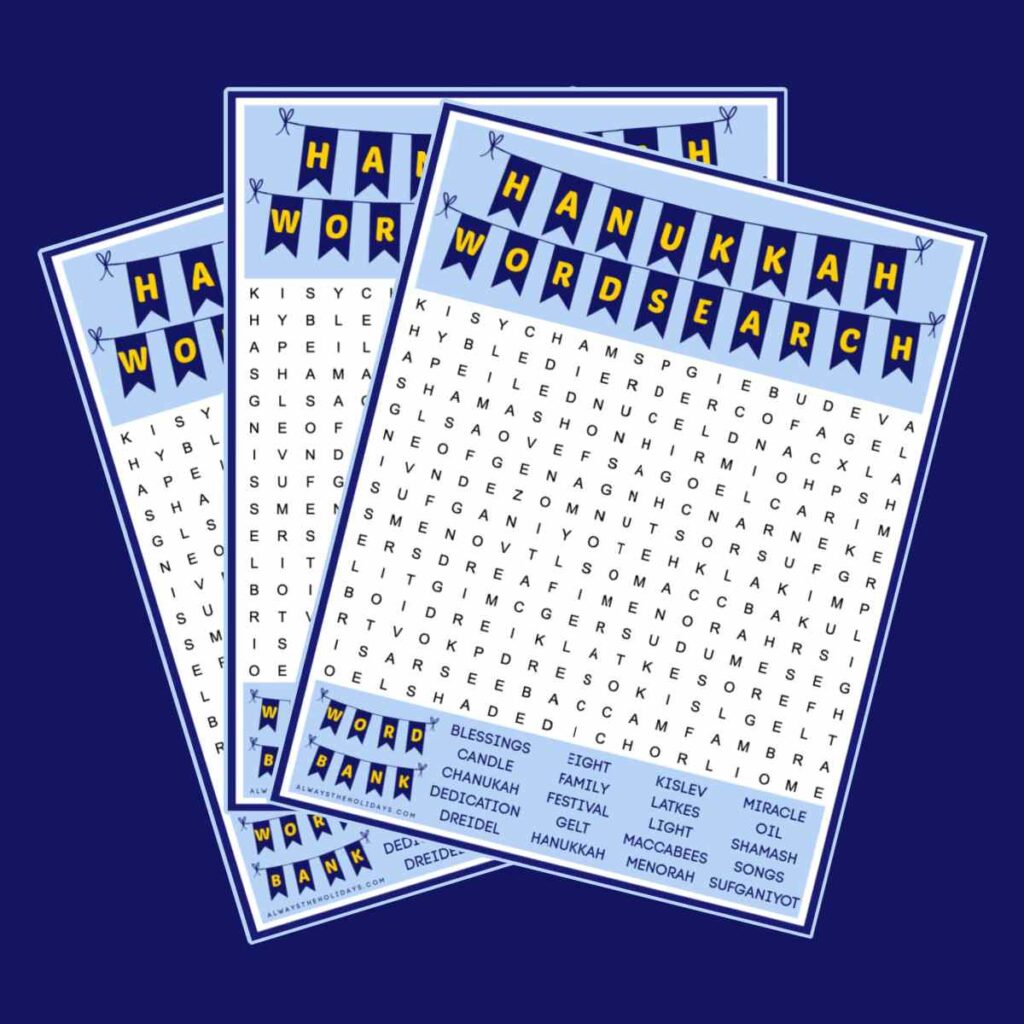 Free Printable Hanukkah Word Search (PDF and JPG Formats)